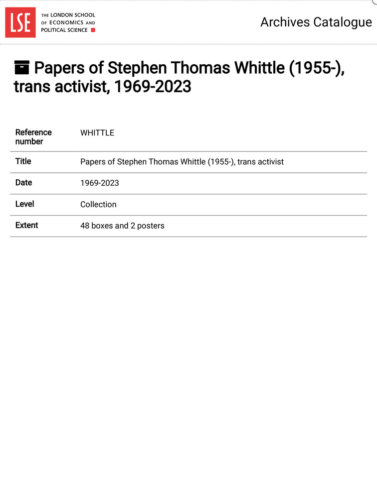 Stephen Thomas Whittle Papers Finding Aid - Digital Transgender Archive